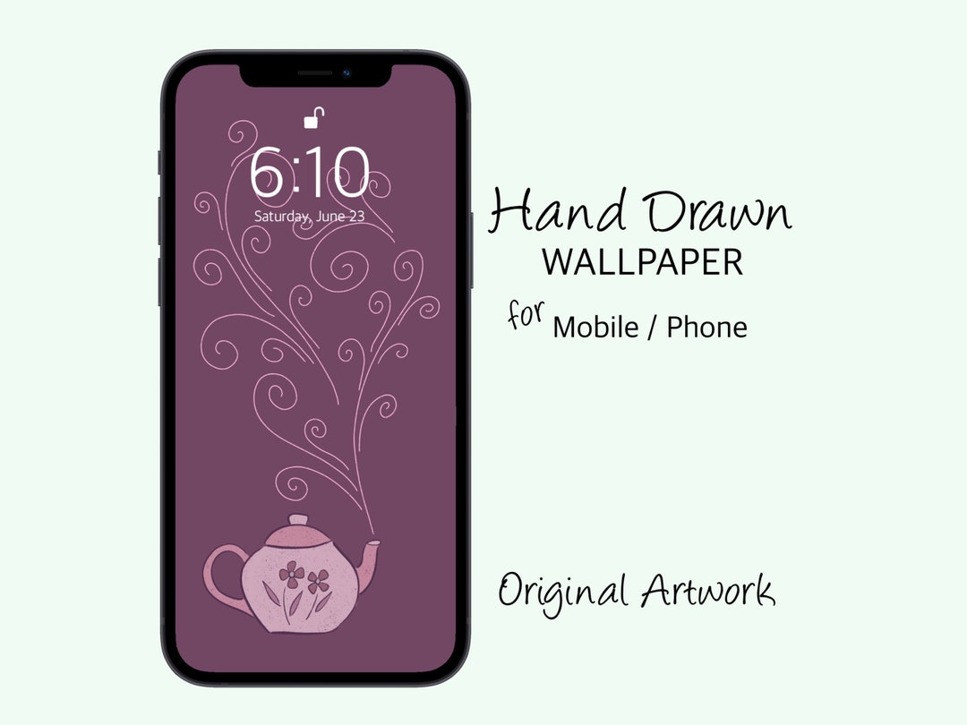 Phone Wallpaper Teapot Doodle, Hand Drawn Whimsical Wallpaper, Pretty ...