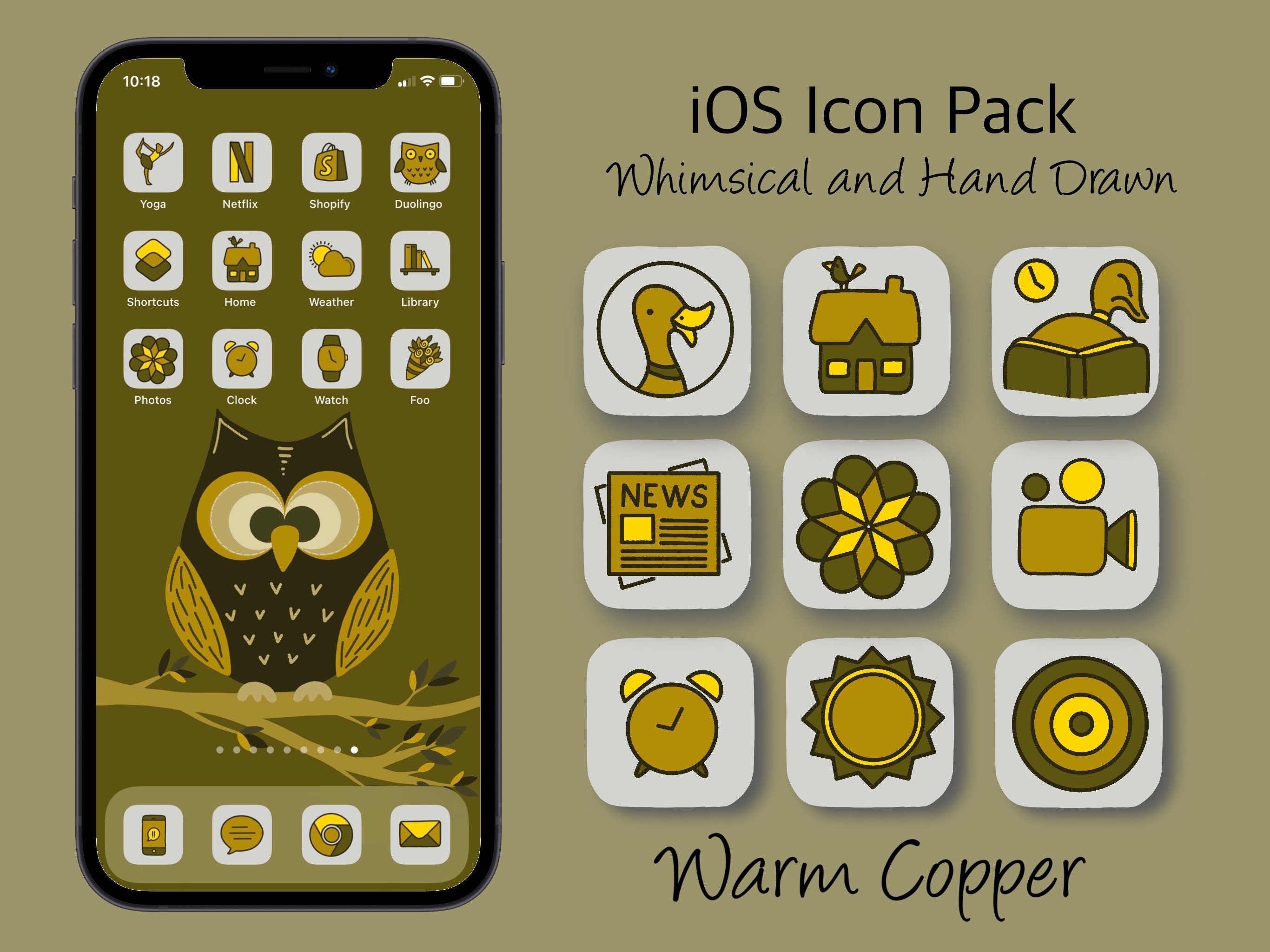 Hand Drawn Ios App Icons Warm Copper Olive Gold and Copper - Etsy