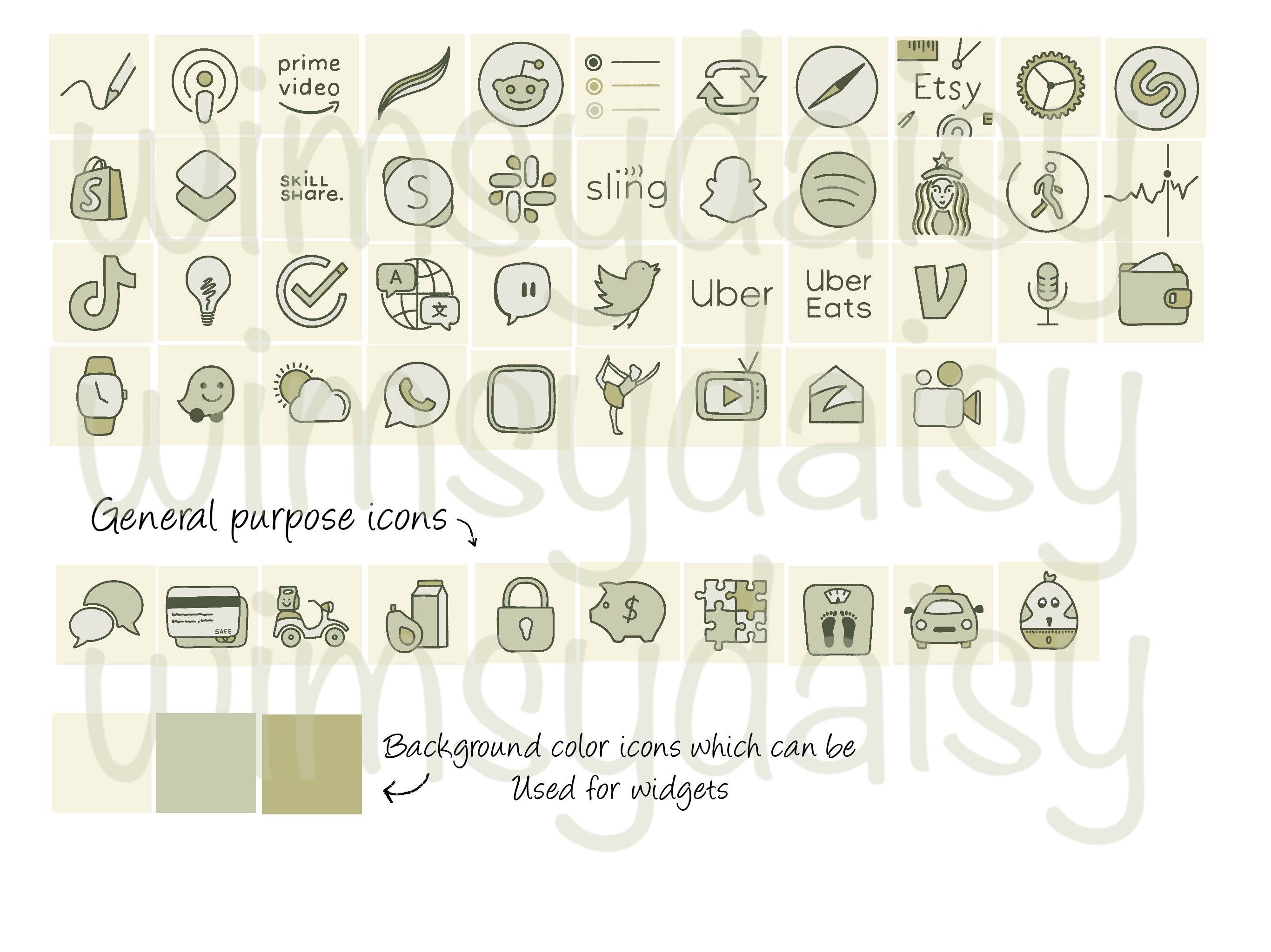 Hand Drawn Ios App Icons Sage Green iPad App Icons Summer - Etsy