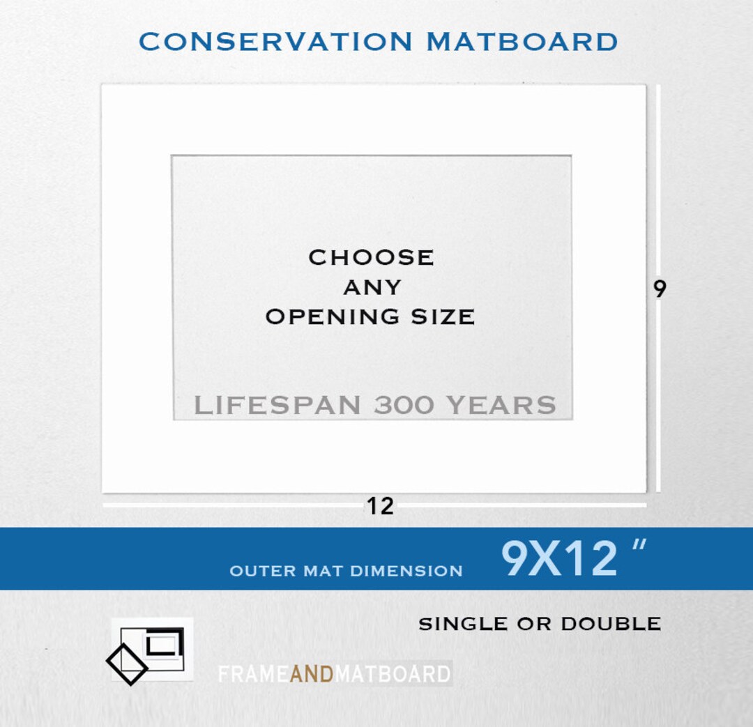 9x12 Picture Matboard - Archival - Custom Opening, White - Black ...