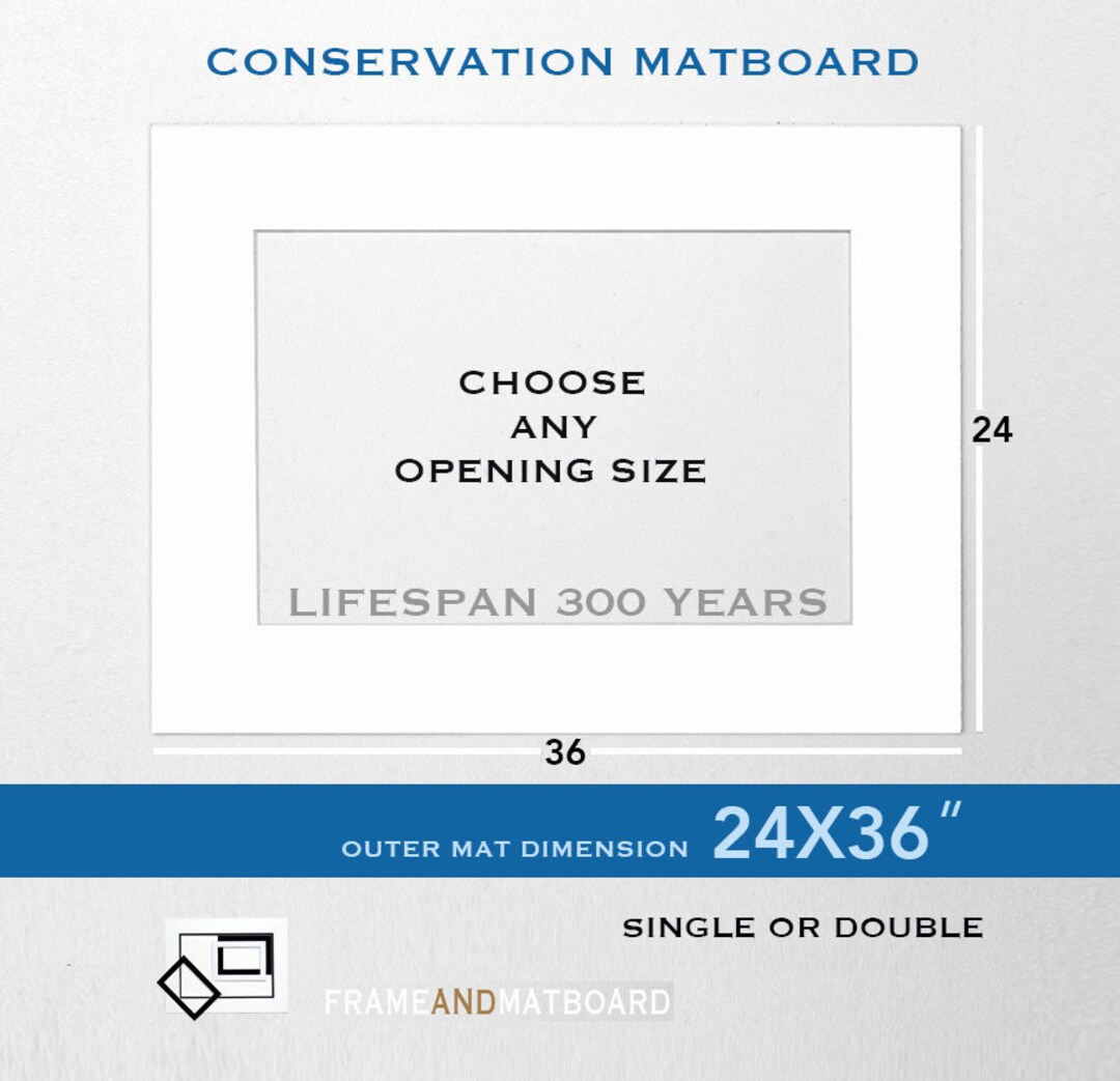 24x36 Picture Matboard - Archival - Custom Opening, White - Black ...