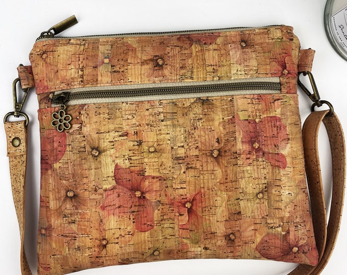 Cork Crossbody Bag, Cork Bag, Pink Floral Cork Purse - Etsy