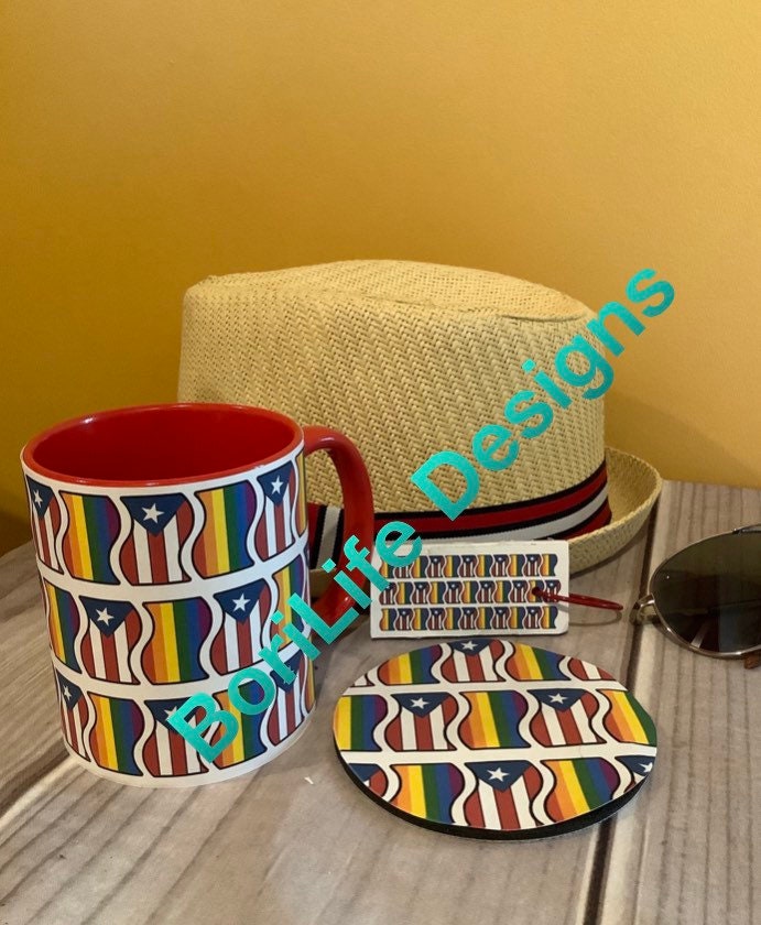 Travel Mugs Puerto Rico Flag Coffee Mug & coaster bundle and QR Coded ...