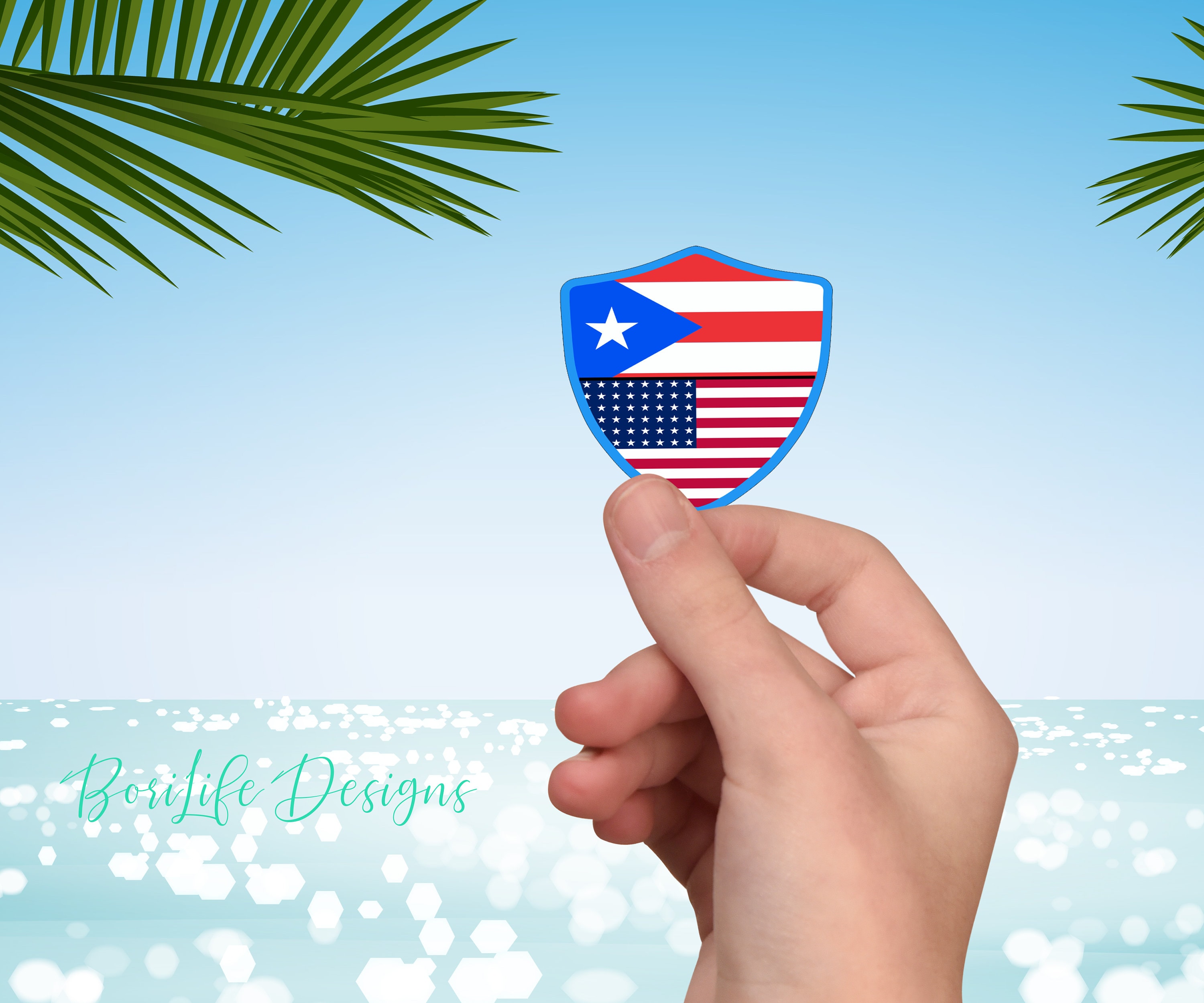 Puerto Rico and USA Flags Shield Sticker Design, Boricua, USA, Puerto ...