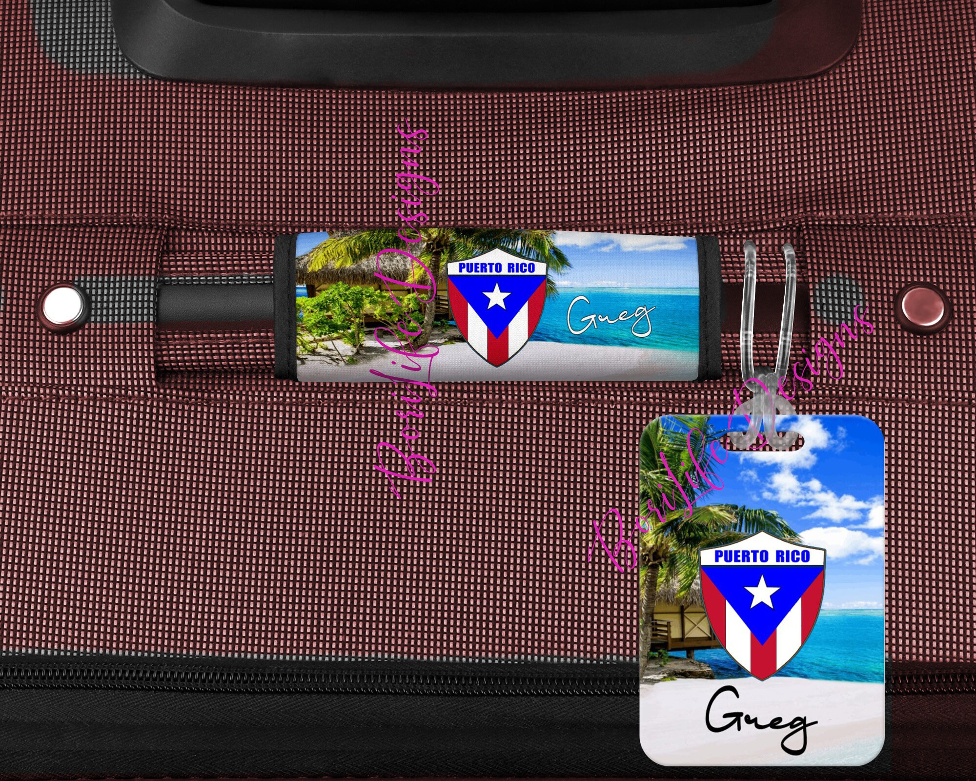 Unique Personalized Puerto Rico Flag Luggage Handle and Luggage Tag Set ...