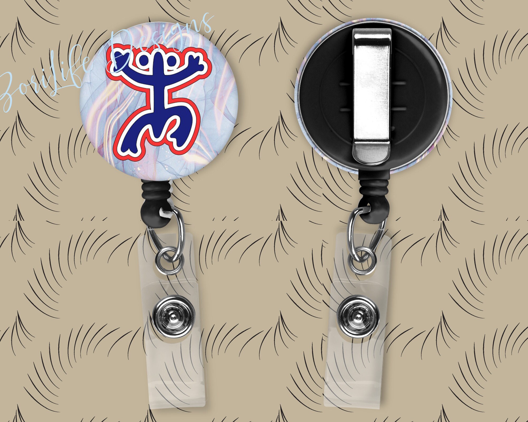 Personalized Retractable Taino Coqui Work ID Badge Reel Design With ...