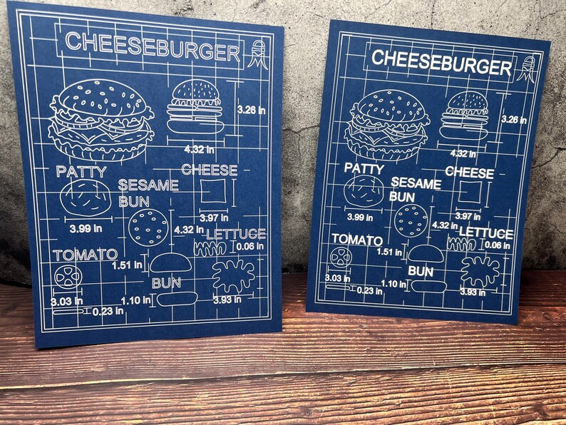Cheeseburger Blueprint Art Print – Anatomy of a Cheeseburger - Etsy
