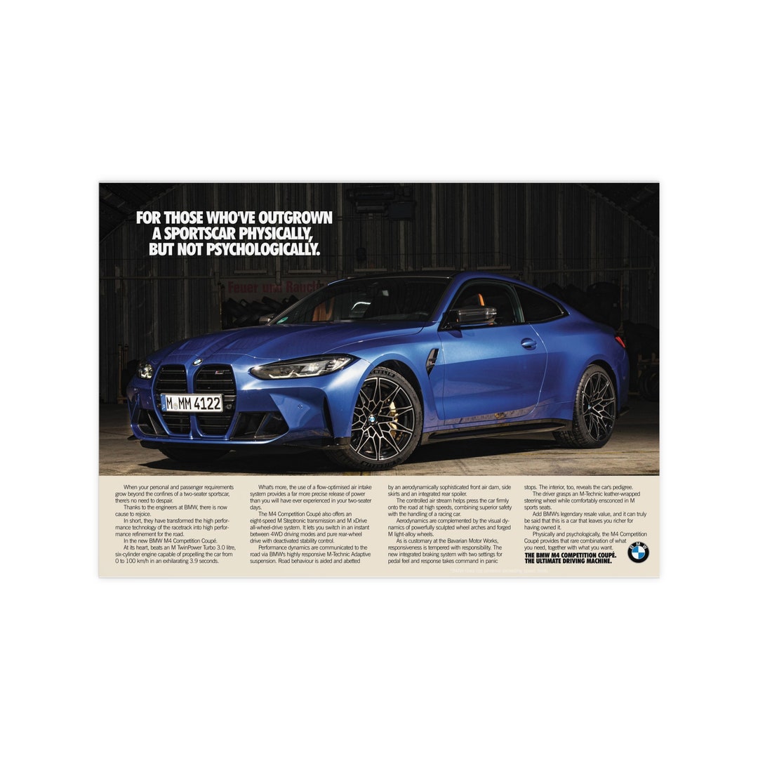 BMW G82 M4 Competition Retro Advertising Poster Portimao Blue - Etsy