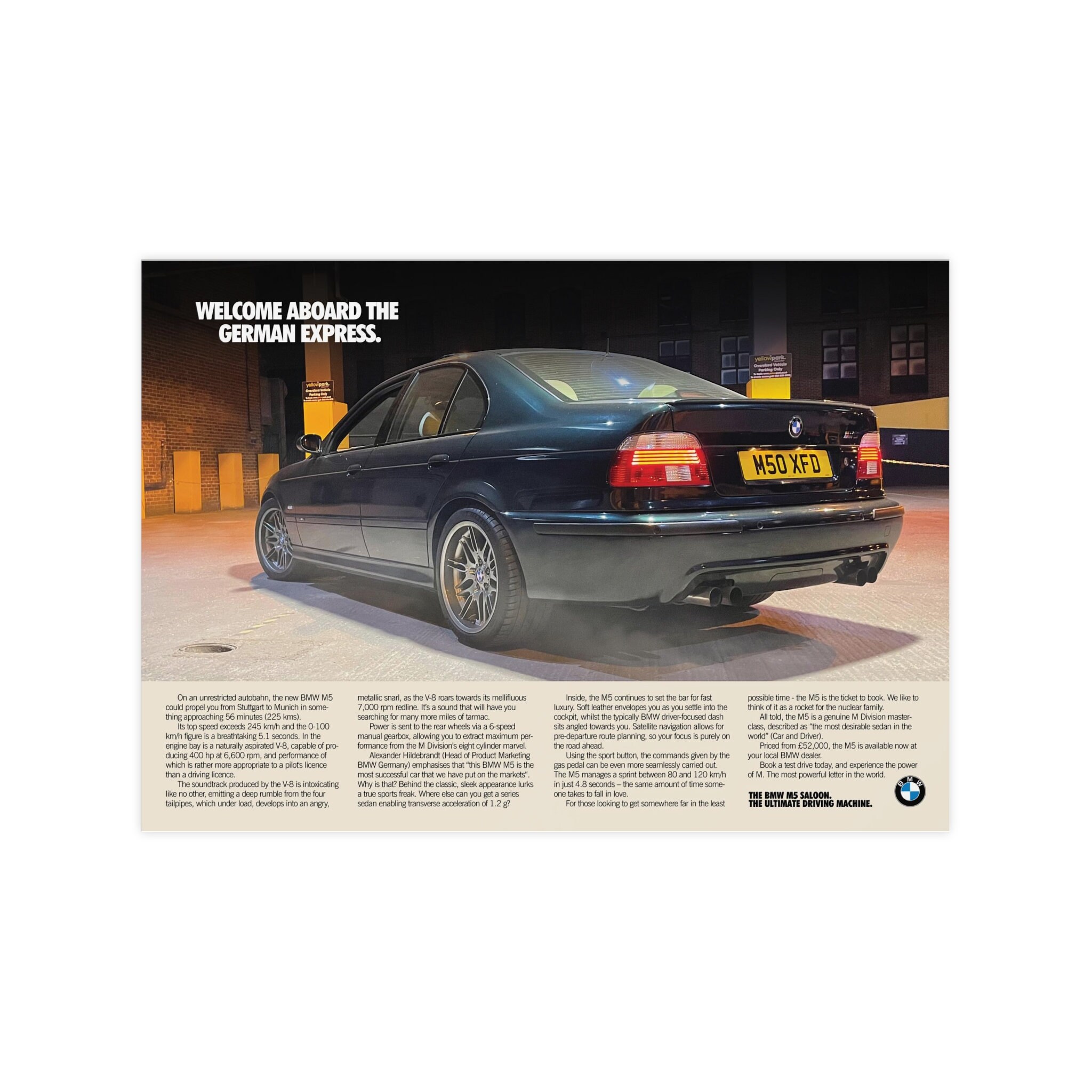 BMW E39 M5 Retro Advertising Poster Vintage BMW Advert Oxford Green ...
