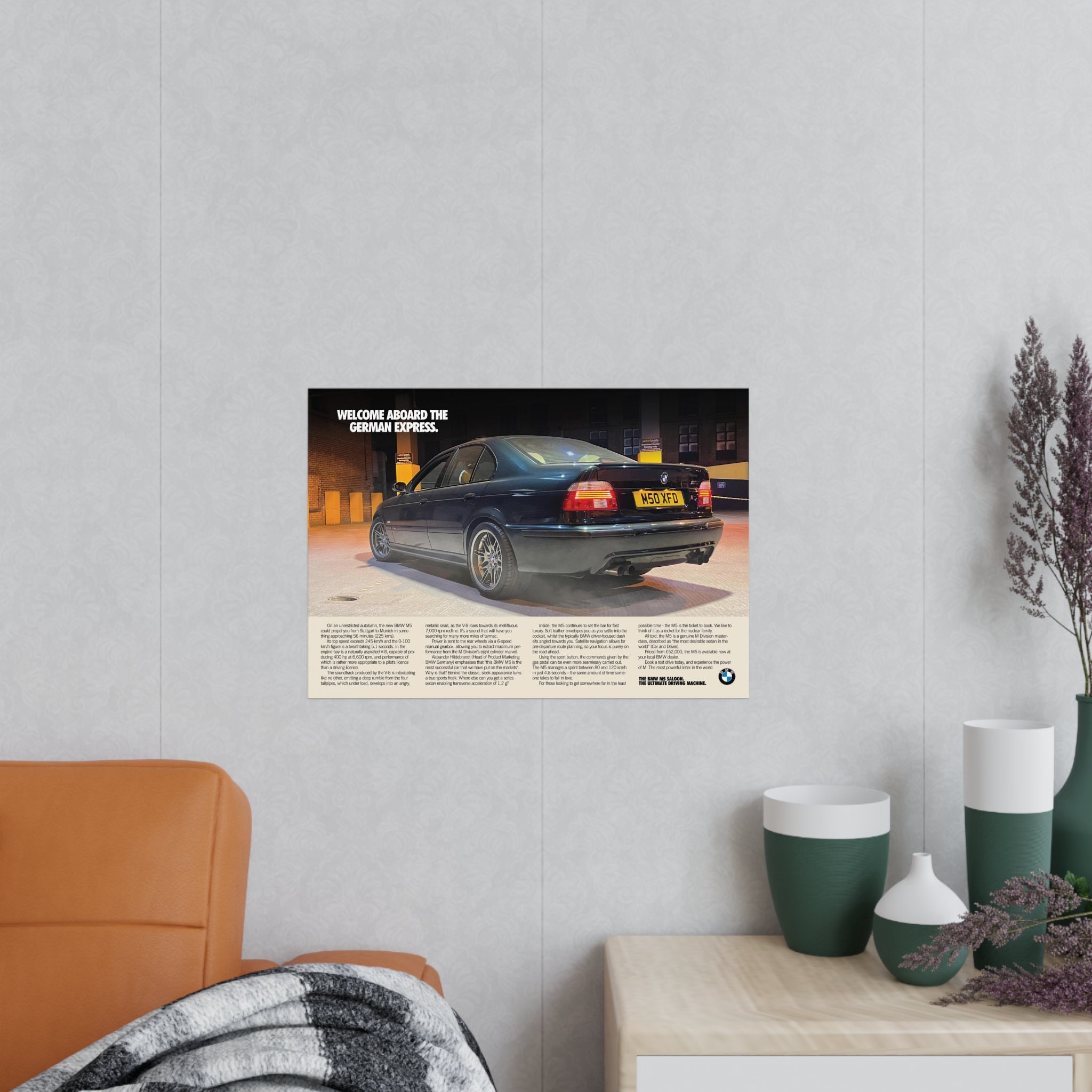 BMW E39 M5 Retro Advertising Poster Vintage BMW Advert Oxford Green ...