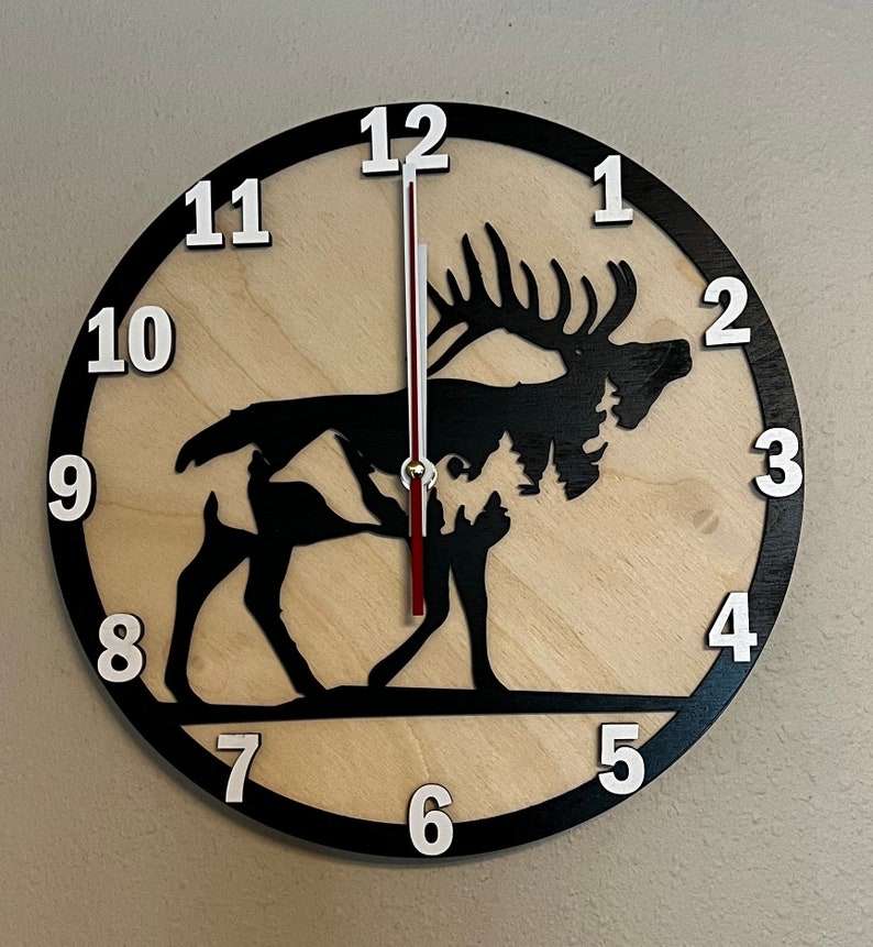 Elk and Mountains Silhouette Clock Laser Cut Wood Clock - Etsy