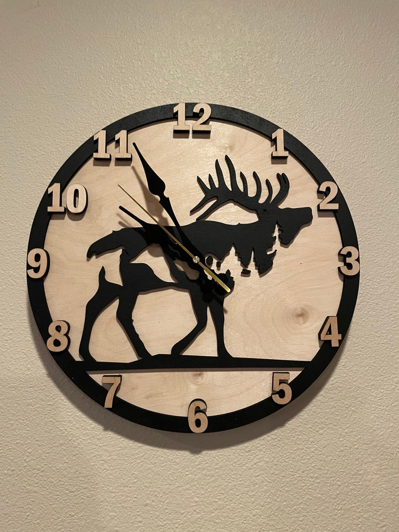 Elk and Mountains Silhouette Clock Laser Cut Wood Clock | Etsy