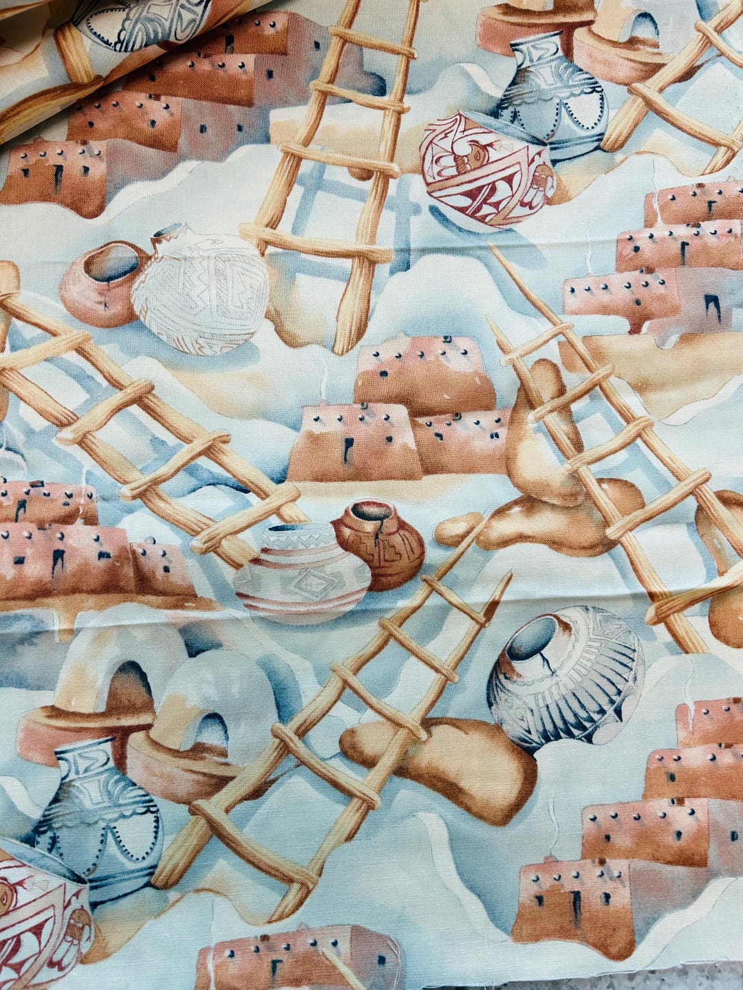 Desert Pottery Water Fabric by the Yard | Southwestern Clay Pot Print ...
