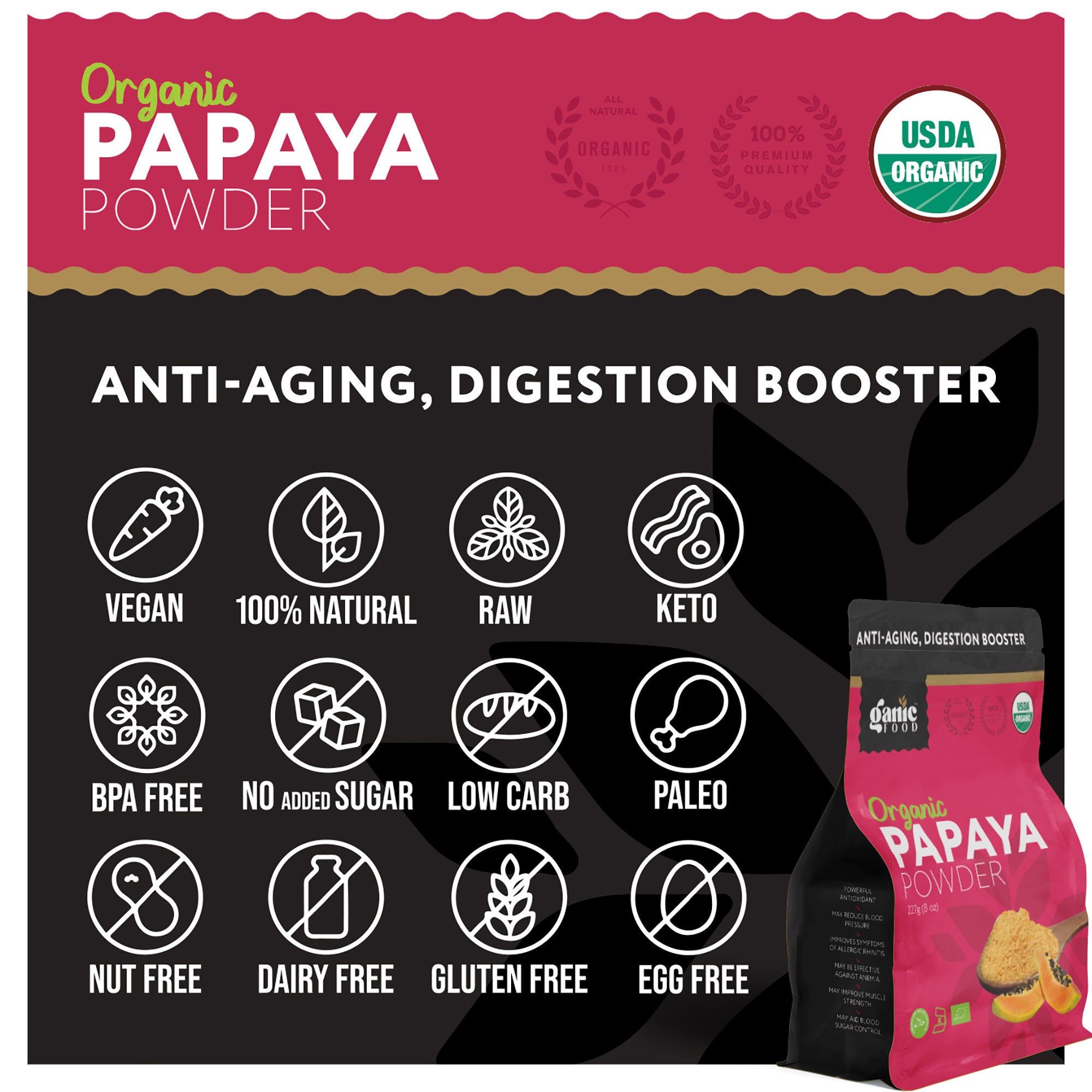 Organic Papaya Fruit Powder by Ganic Food Antioxidant Papaya Enzyme for ...