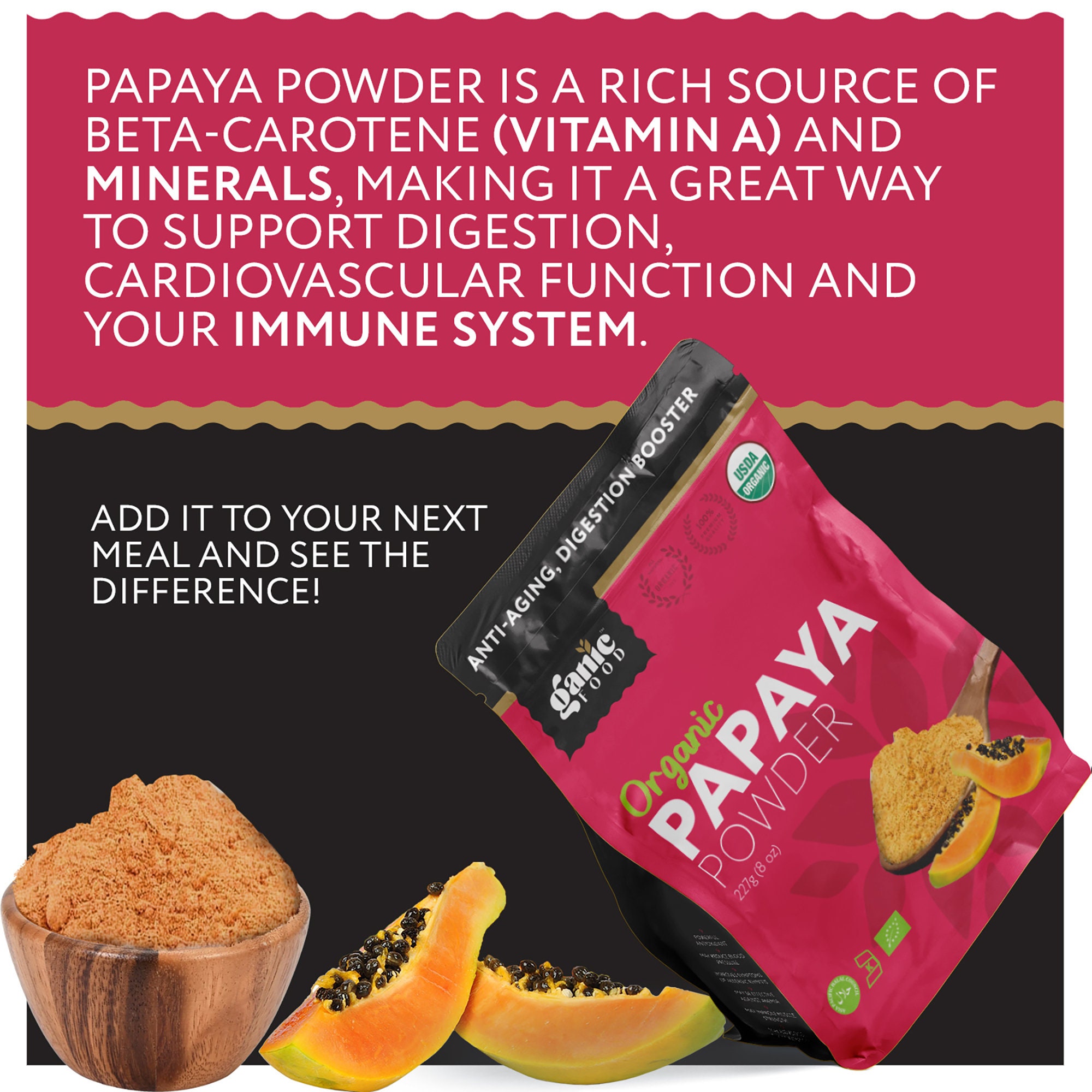 Organic Papaya Fruit Powder by Ganic Food Antioxidant Papaya Enzyme for ...