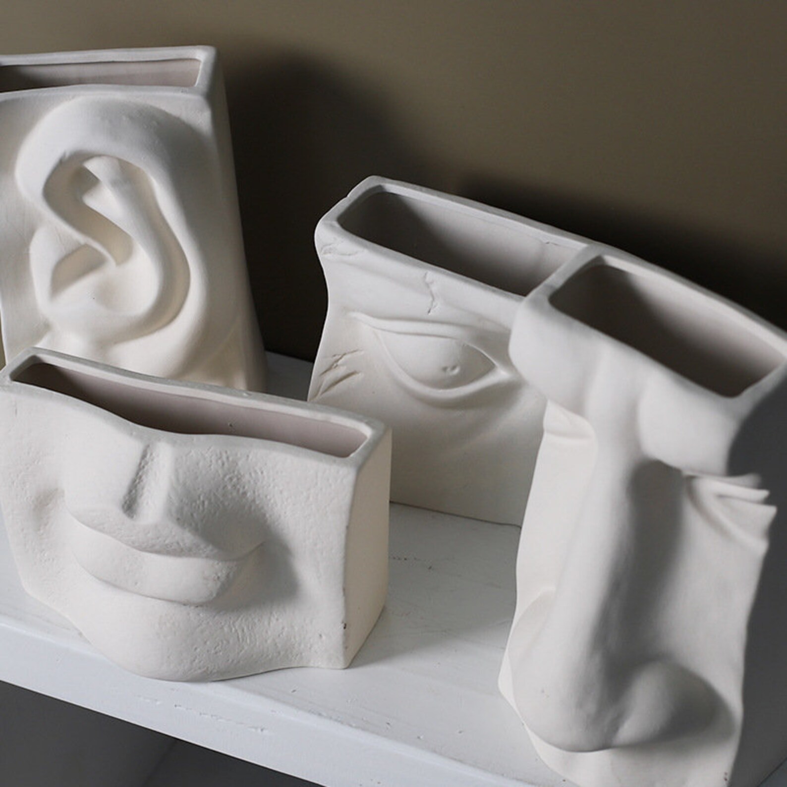 Creative Ceramic Craft Flower Vase Pot Decor Face Nose Lips Ear Design ...