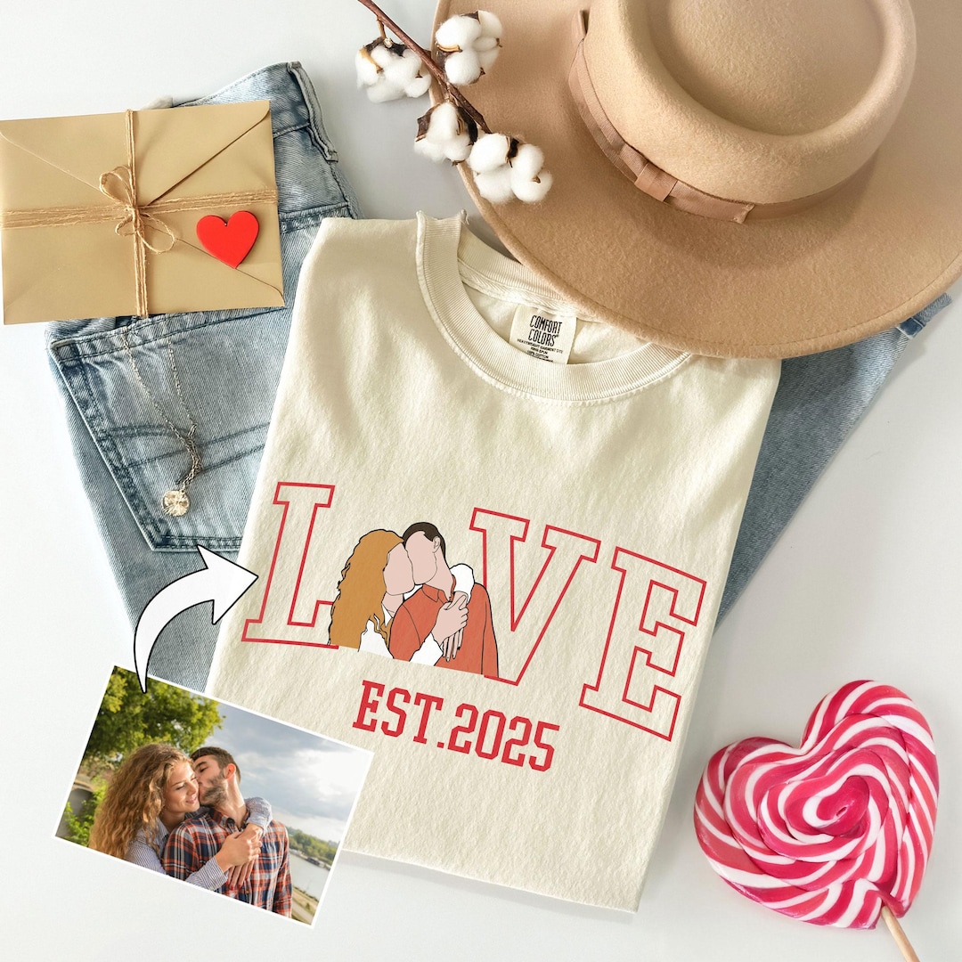 Custom Couples Portrait Shirt - Comfort Colors® Valentine Picture Shirt ...