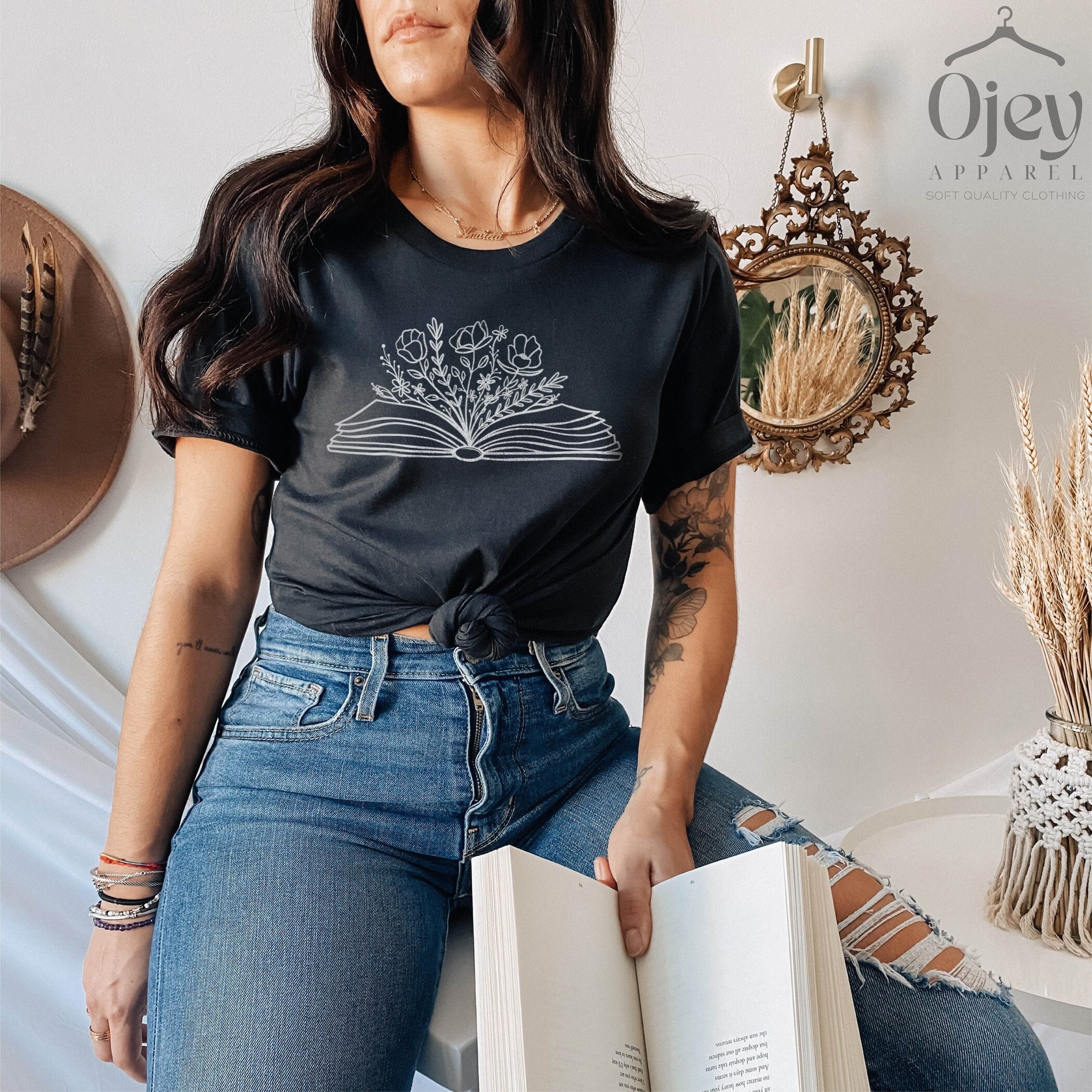 Book T-shirt, Floral Book Shirt, Book Lover Shirt, Reader Shirt ...