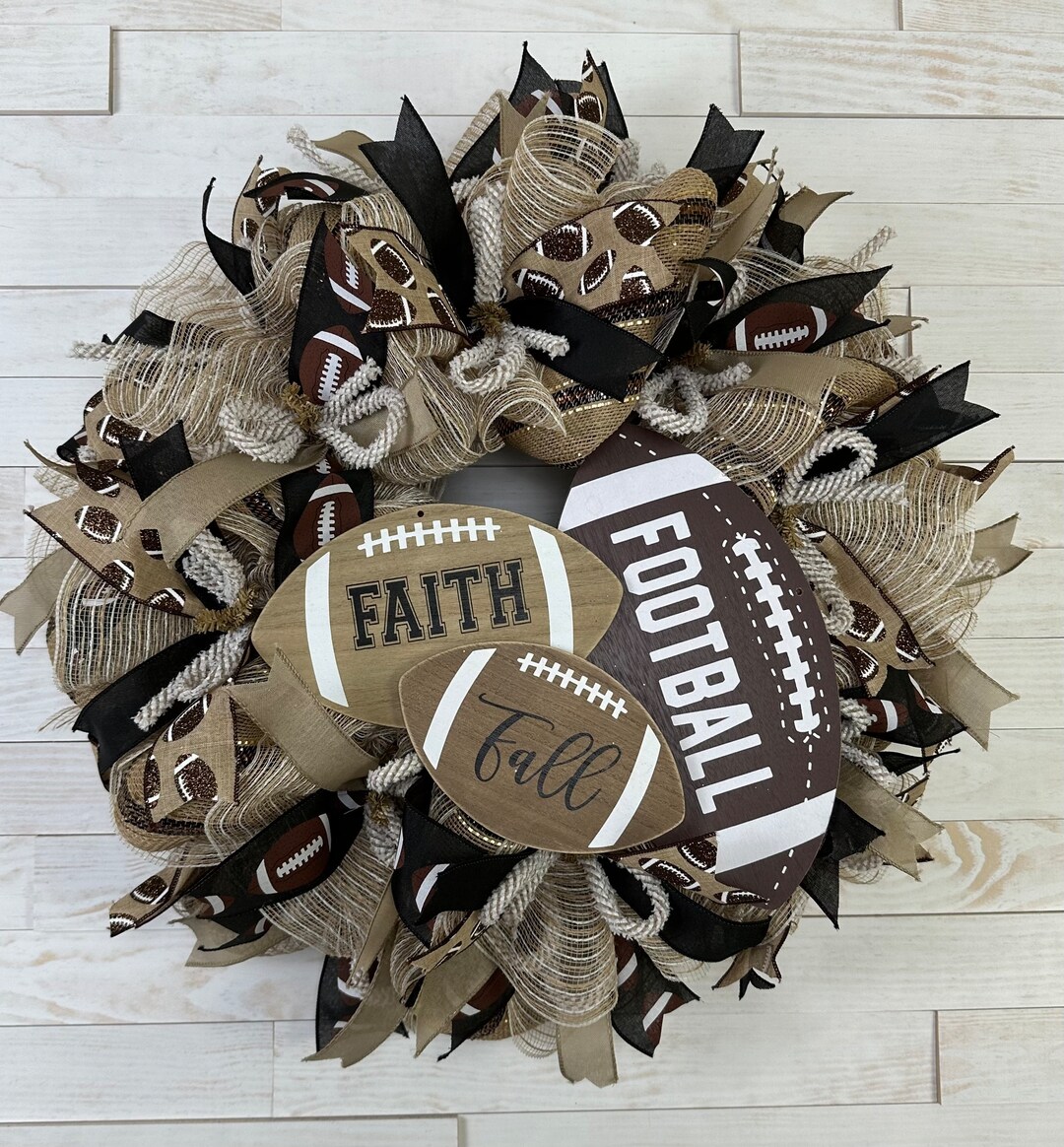 Faith Family Football Wreath, Football Wreath, Mesh Wreath, Front Door ...