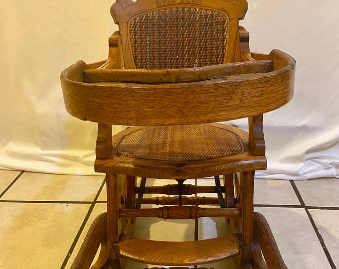 Antique 1870 Victorian Eastlake Metamorphic Convertible Oak Cane Child ...