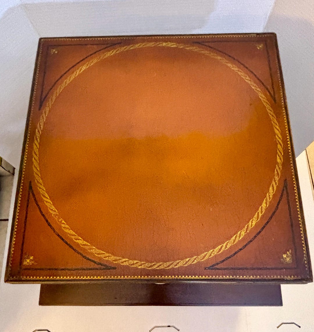 Antique Square 2 Tier Leather Top Mahogany Side Table W Carved Beaded ...