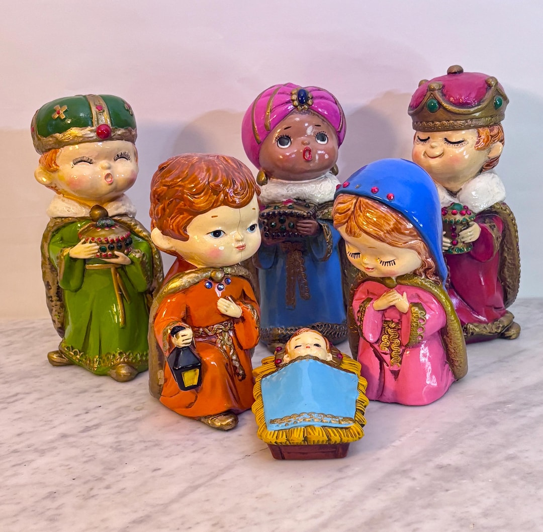 Vintage Rare 1960s Kurt Adler Large 6 Piece Paper Mache Nativity Holy ...