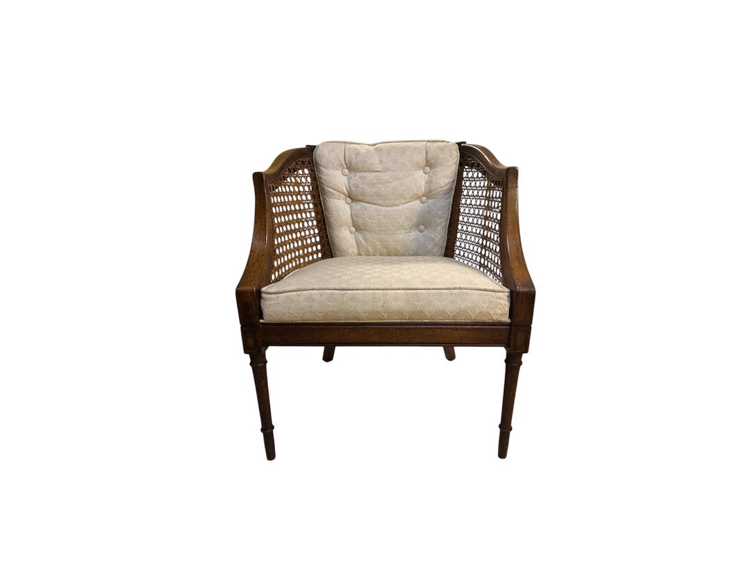 Vintage Cain & Walnut Barrel Back Chair Yellow/cream Embroidered ...