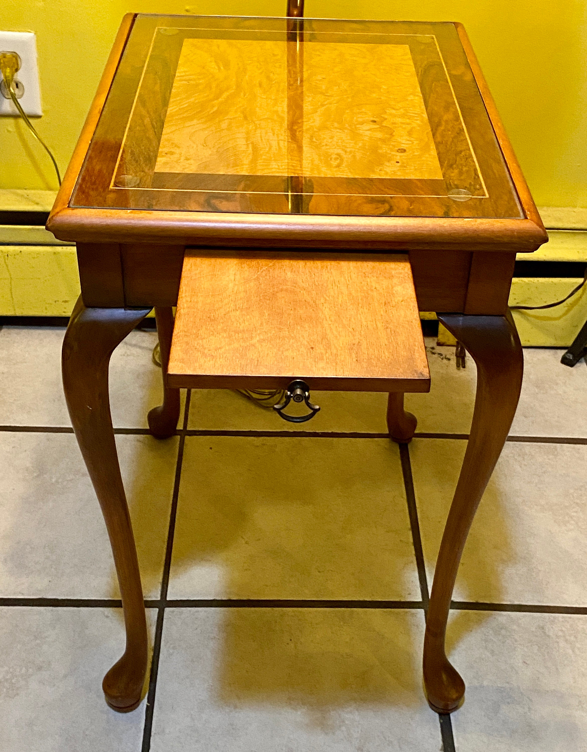 Vintage Marquetry Inlaid Glass Top Table W Attached Frederick Cooper ...