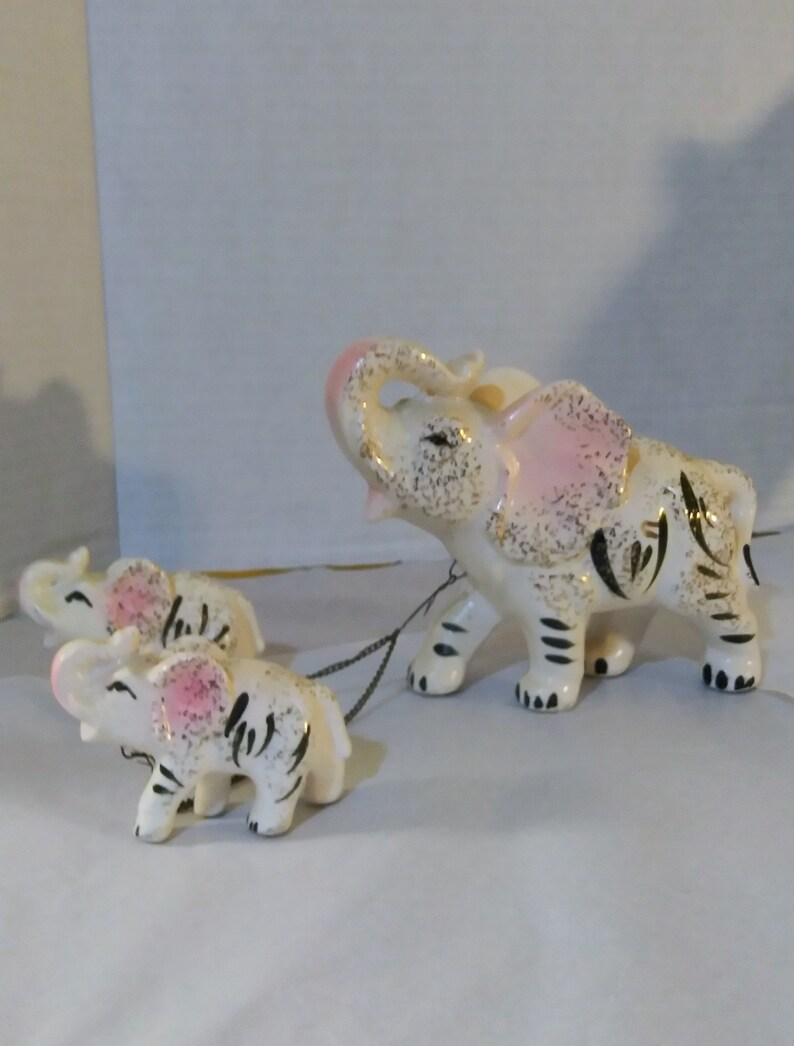 Vintage Original 1960s Chained Elephant Family Mother & Her 2 Babys ...