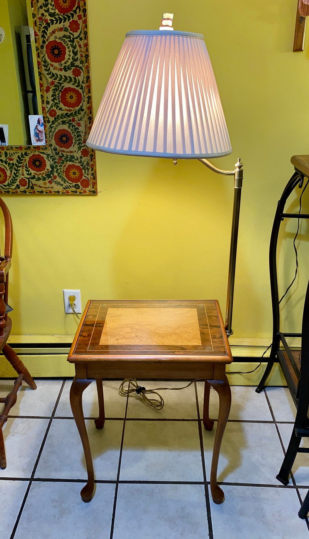 Vintage Marquetry Inlaid Glass Top Table W Attached Frederick Cooper ...
