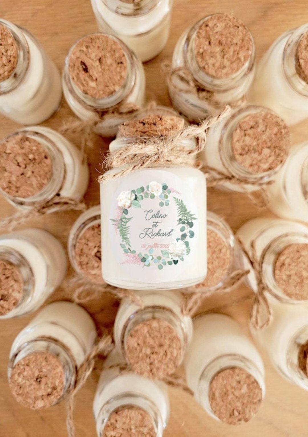 Personalized Boho Candles GREEN Crown and WHITE FLOWERS Wedding Baptism ...