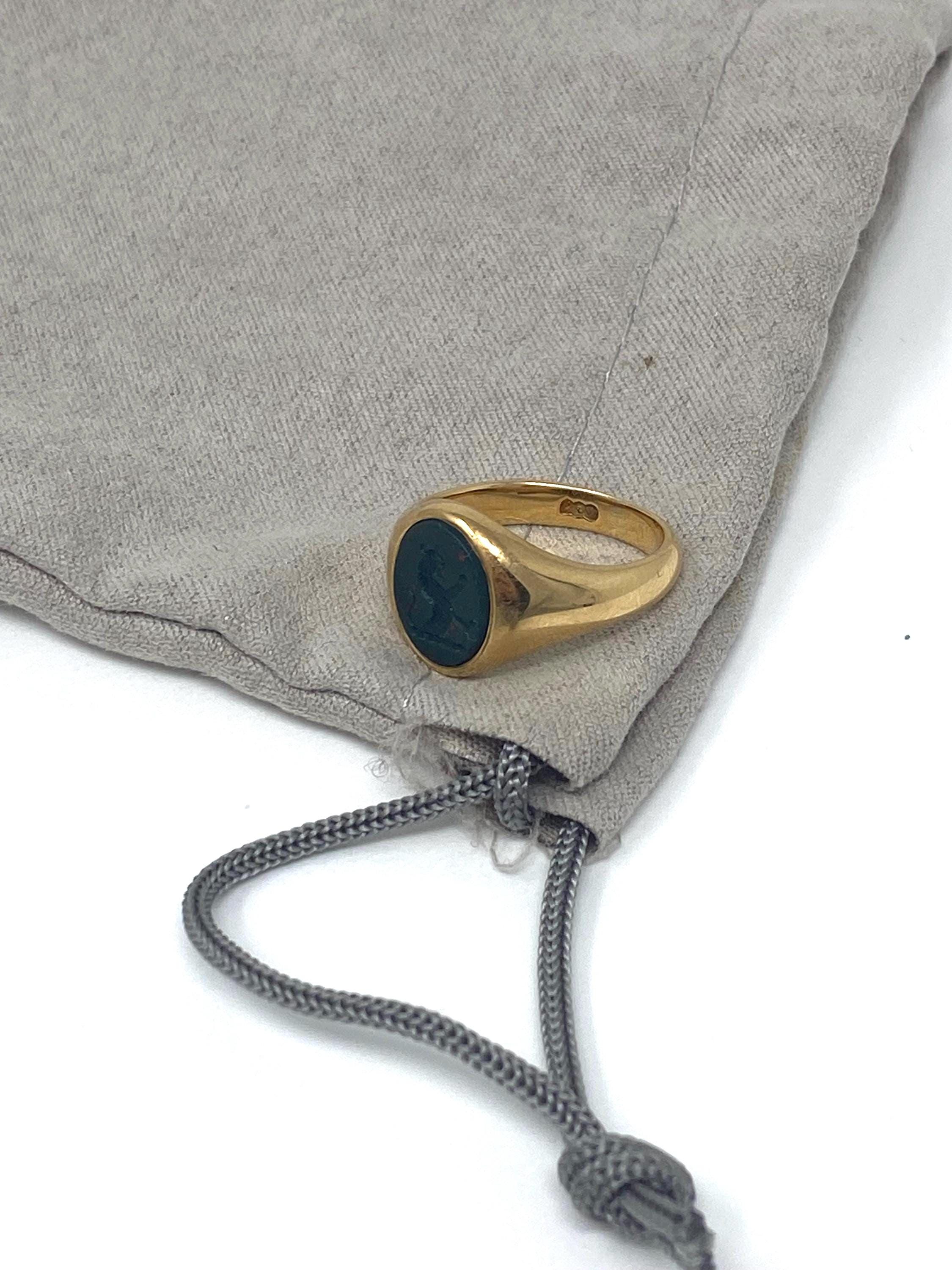 Antique Alabaster & Wilson Bloodstone Signet Ring With Leopard Intaglio ...
