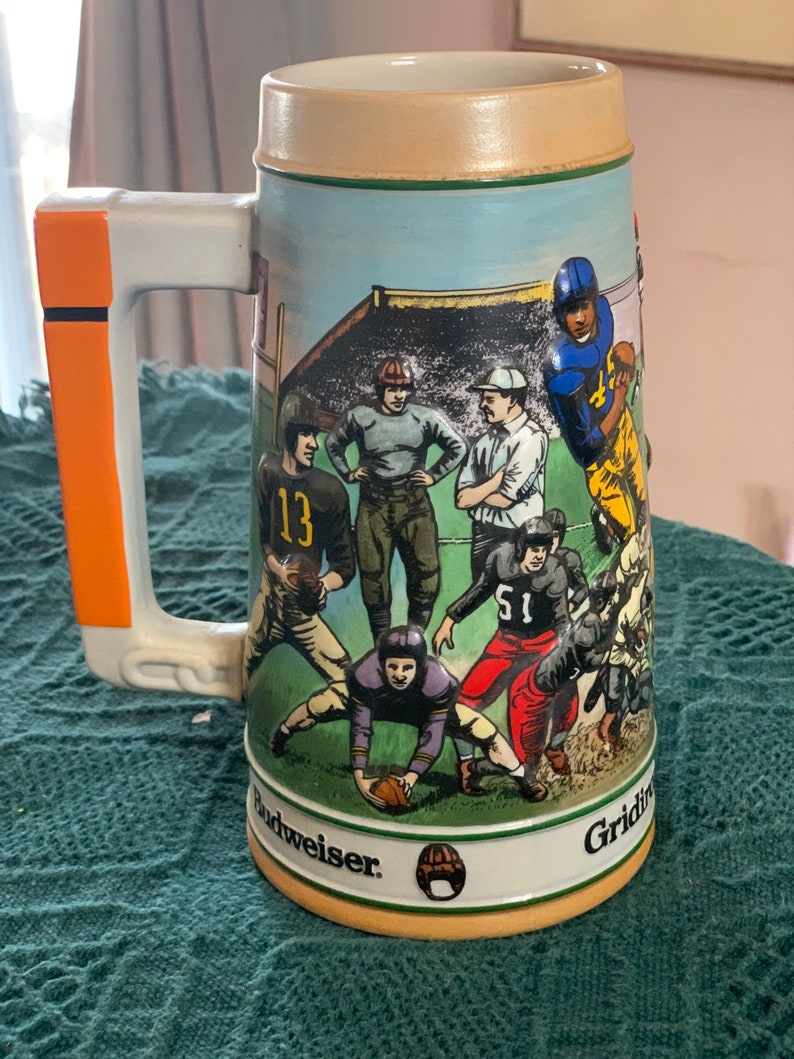Vintage 1990 Budweiser Beer Stein Football Sports Series Anheuser Busch ...