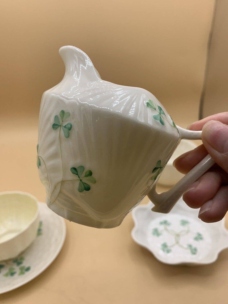BELLEEK Parian China Set Shamrock Weaved Pattern Collection All 7 Piece ...