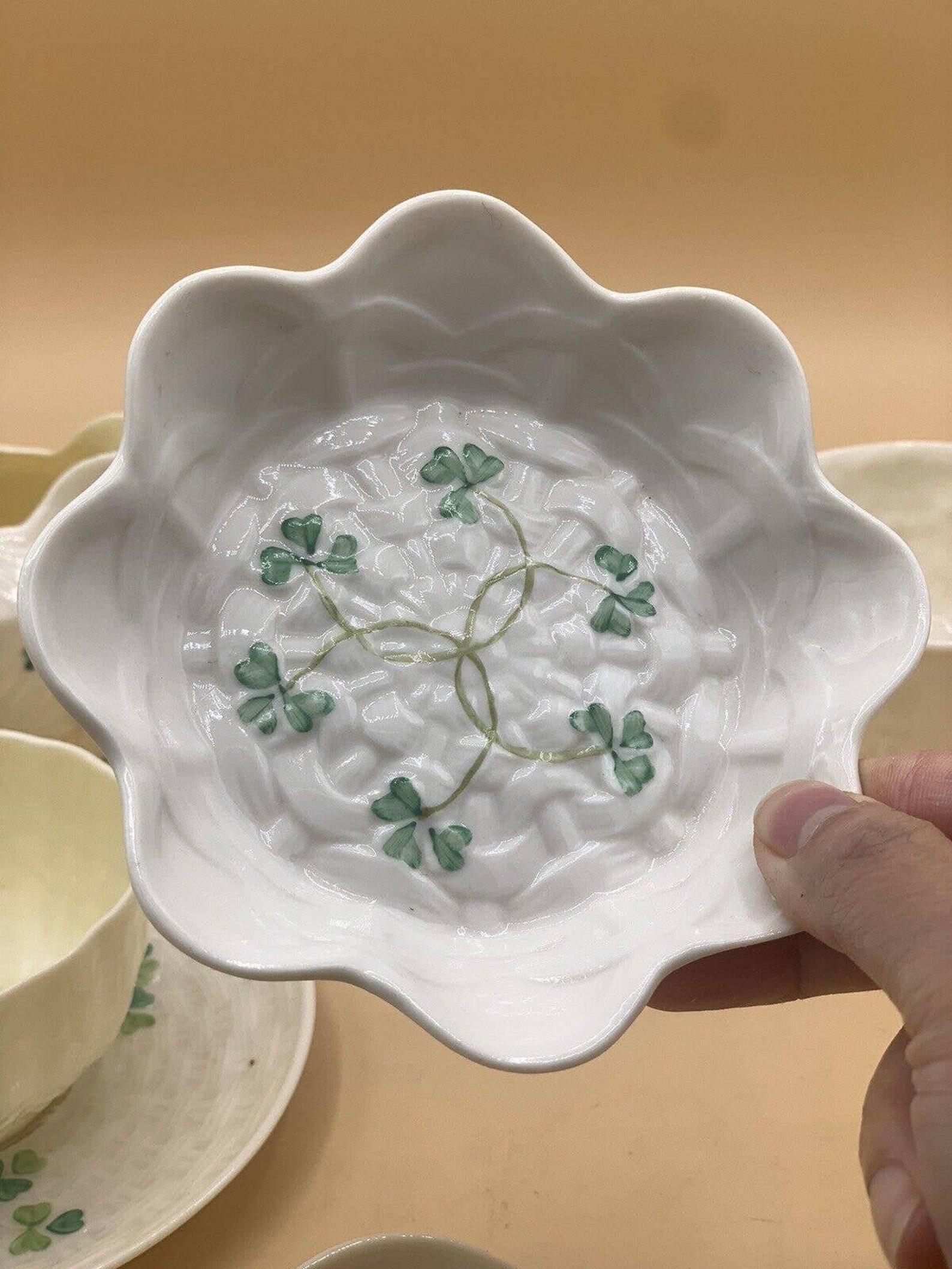 BELLEEK Parian China Set Shamrock Weaved Pattern Collection All 7 Piece ...