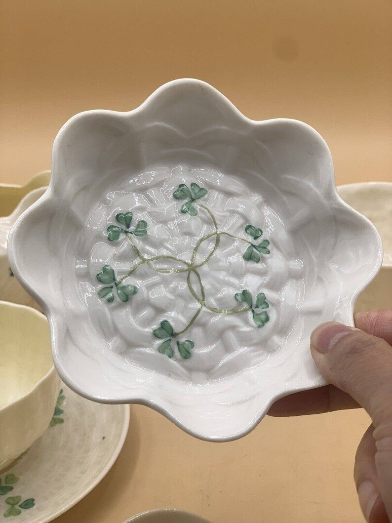 BELLEEK Parian China Set Shamrock Weaved Pattern Collection All 7 Piece ...