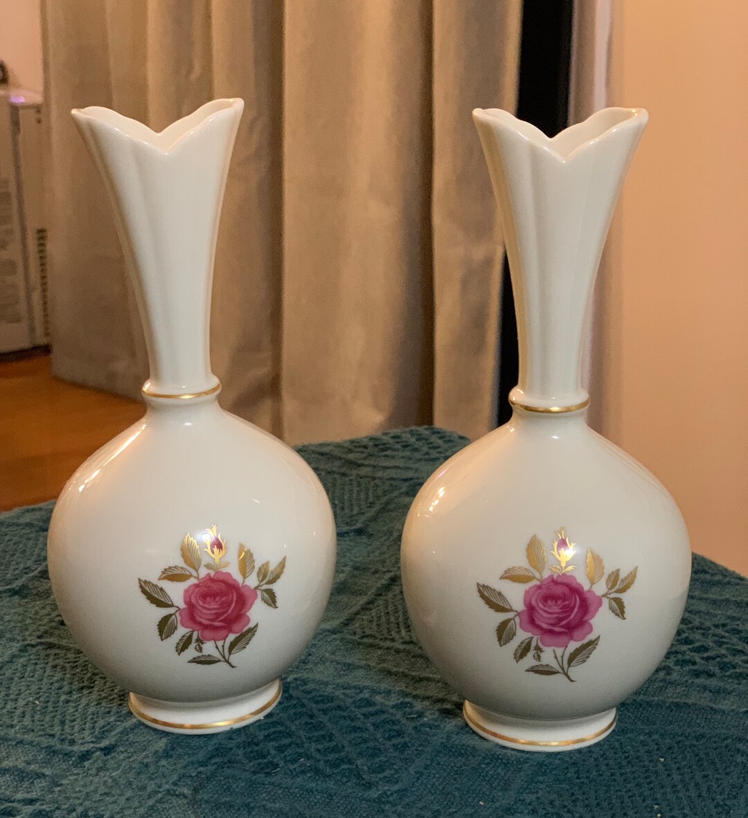 Lenox Rhodora Pink Rose Bud Vase With 24K Gold Trim 8“ Tall, Set of 2 ...