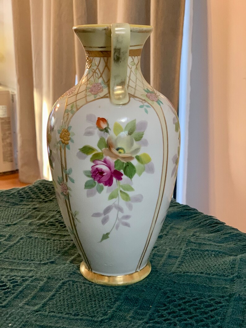 Nippon Morimura Hand Painted Large Pink Roses & Gold Vase Circa 1911 ...