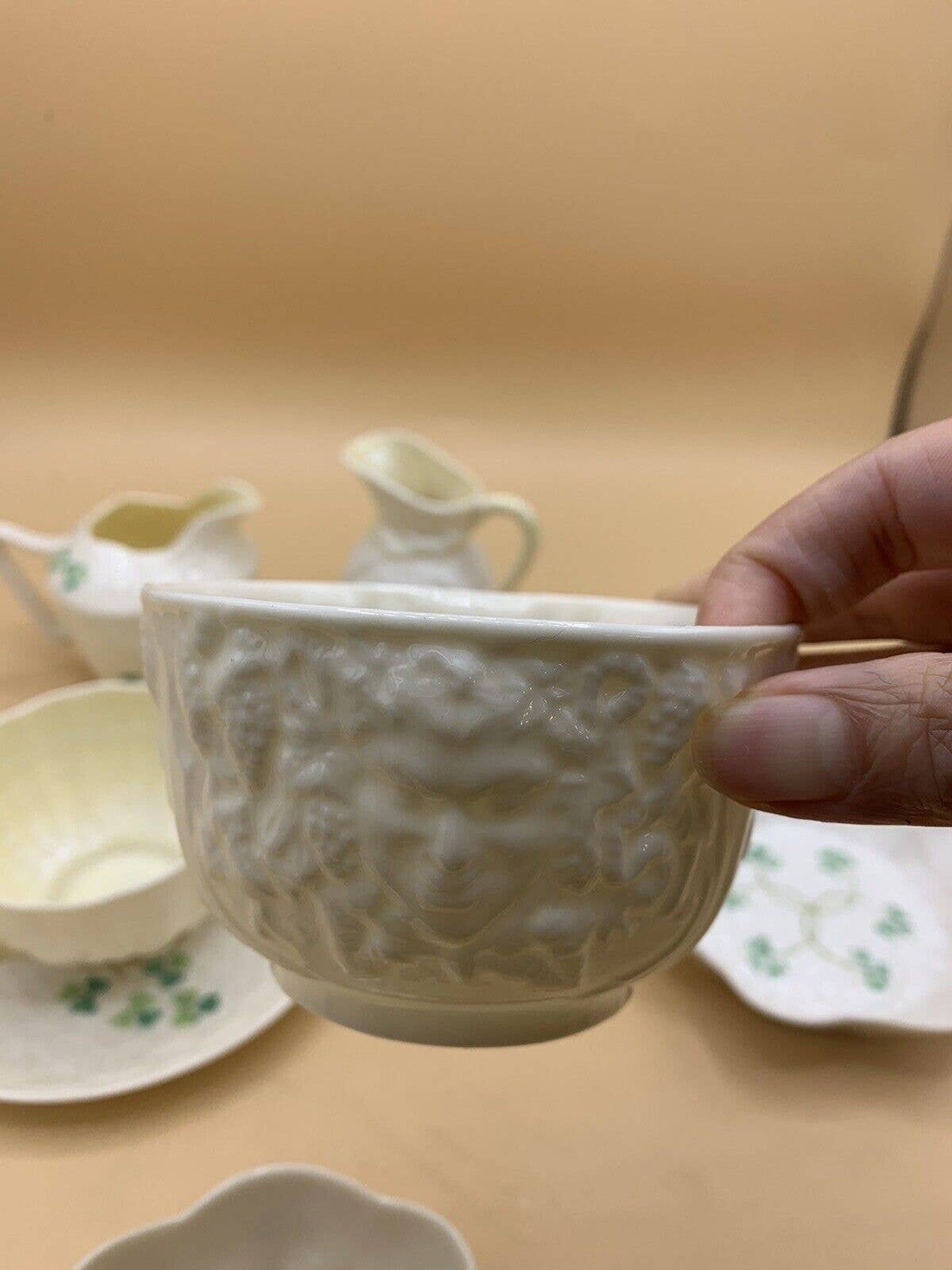 BELLEEK Parian China Set Shamrock Weaved Pattern Collection All 7 Piece ...