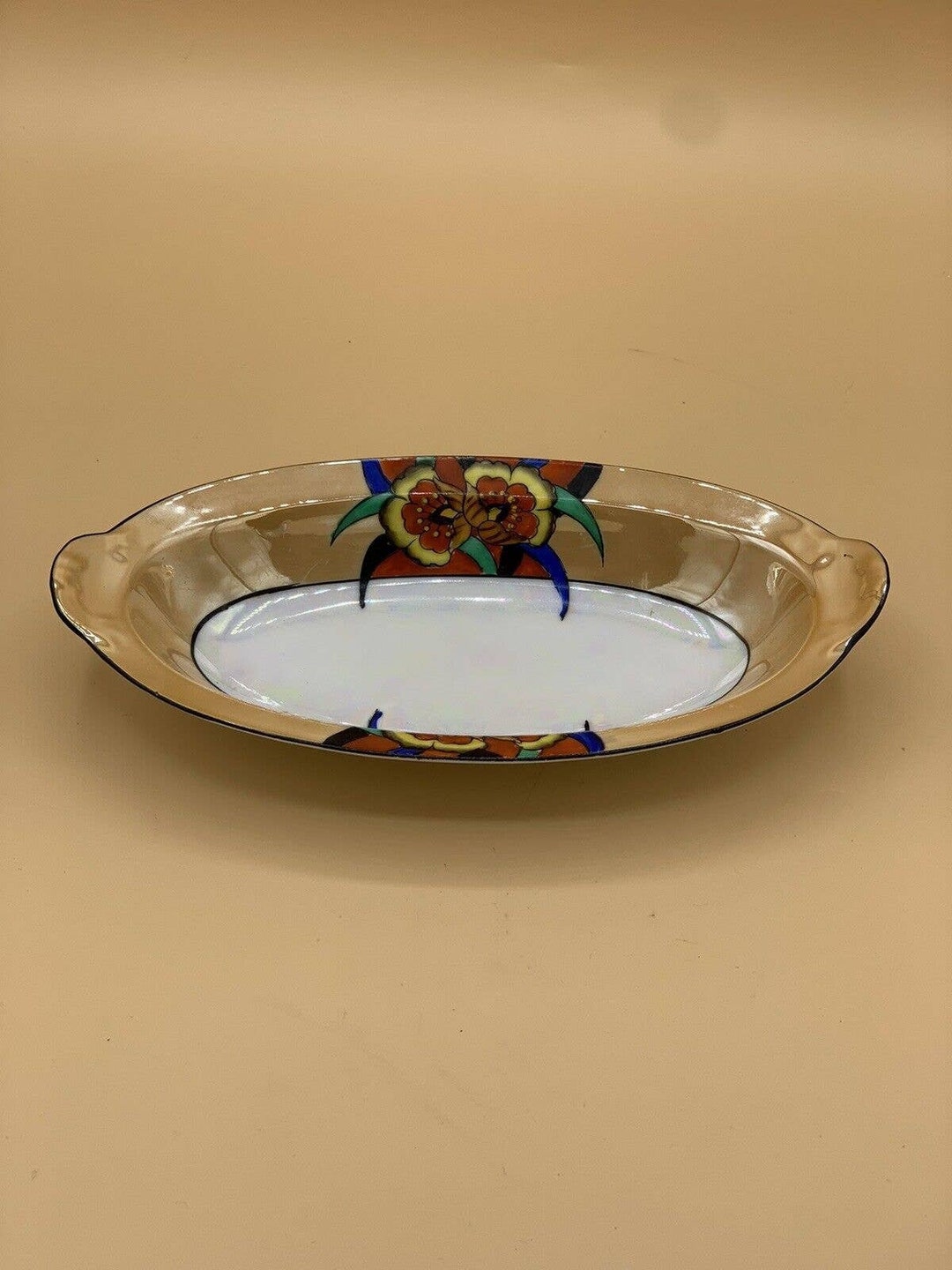 Noritake Art Deco Lusterware Iridescent Handled Serving Dish Hand ...