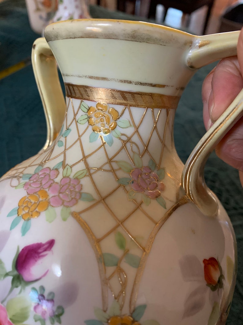 Nippon Morimura Hand Painted Large Pink Roses & Gold Vase Circa 1911 ...