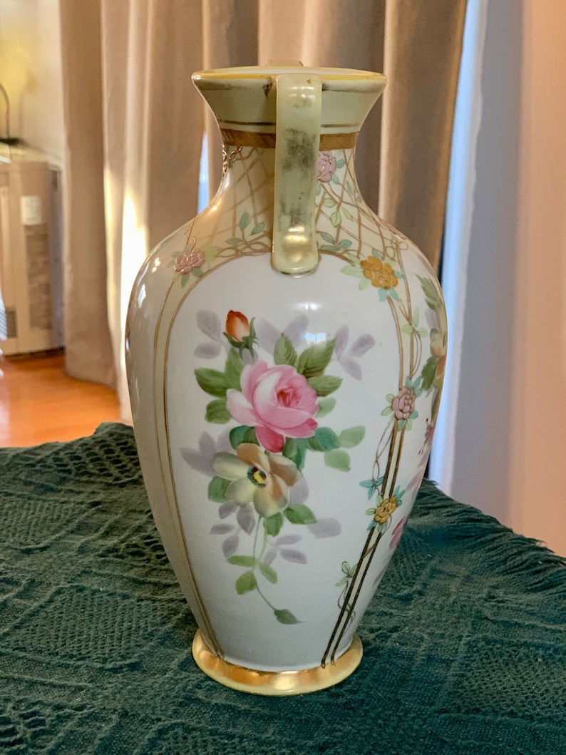 Nippon Morimura Hand Painted Large Pink Roses & Gold Vase Circa 1911 ...
