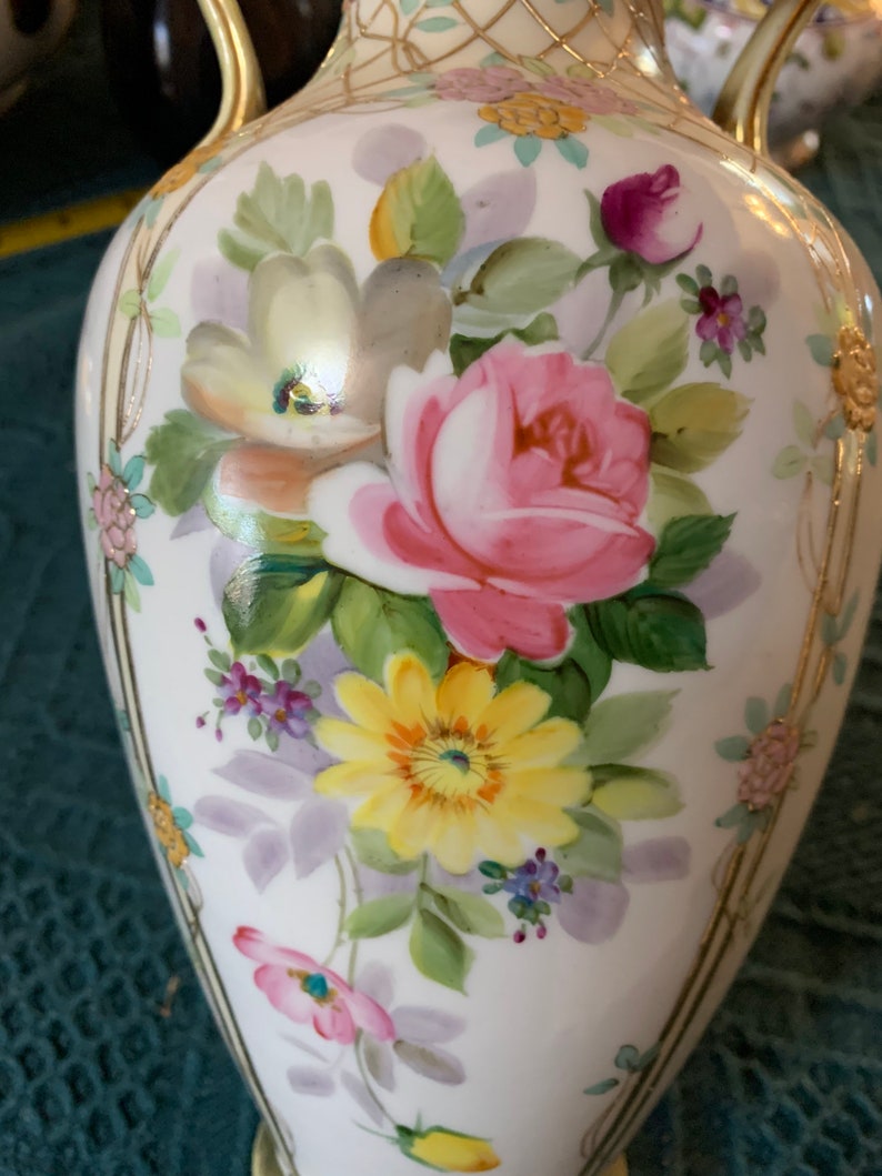 Nippon Morimura Hand Painted Large Pink Roses & Gold Vase Circa 1911 ...