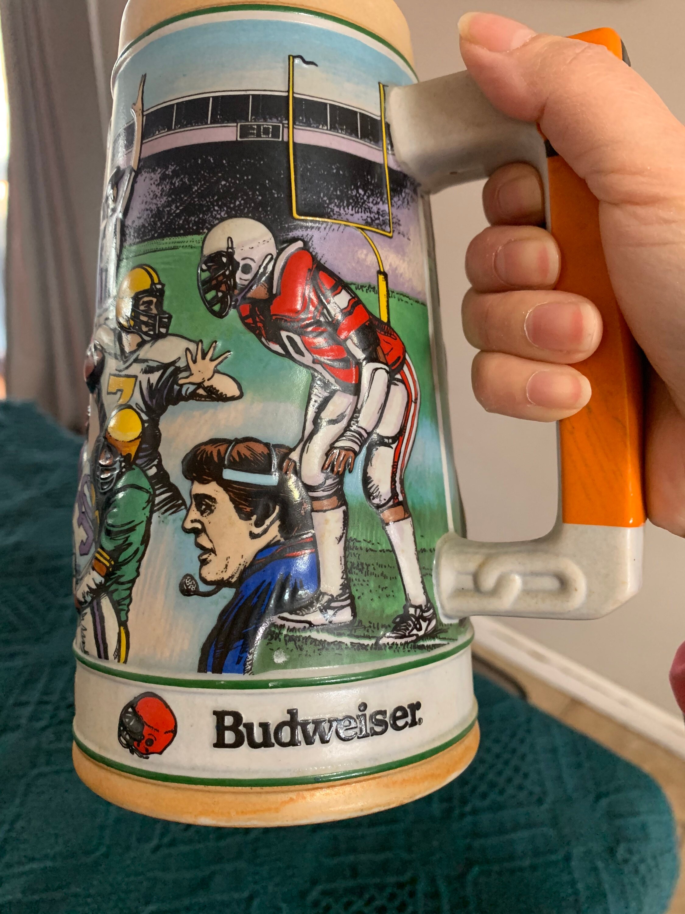 Vintage 1990 Budweiser Beer Stein Football Sports Series Anheuser Busch ...