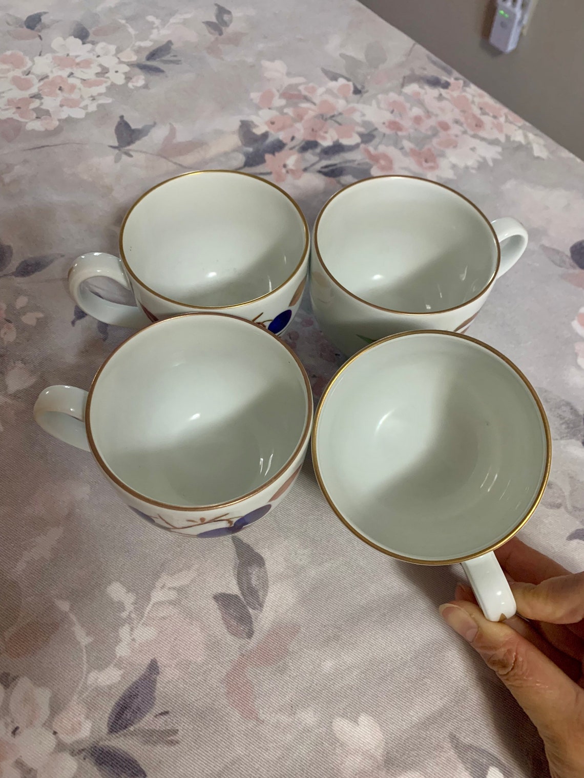 4 Royal Worcester Evesham Vale Gold Trim Teacups England Mugs Coffee ...