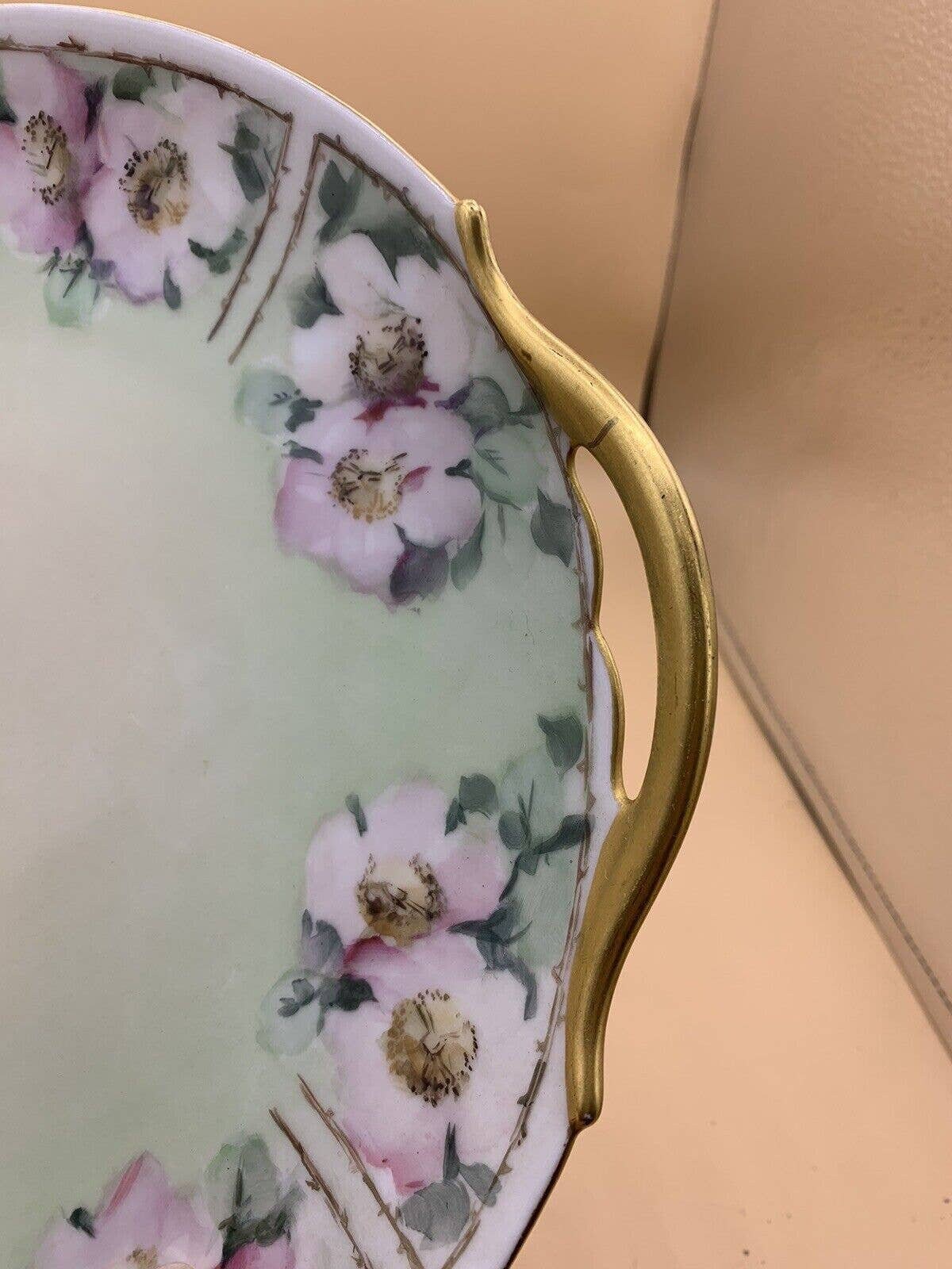 Limoges France Green Cake Plate in Flower Pattern With Gold Trim ...