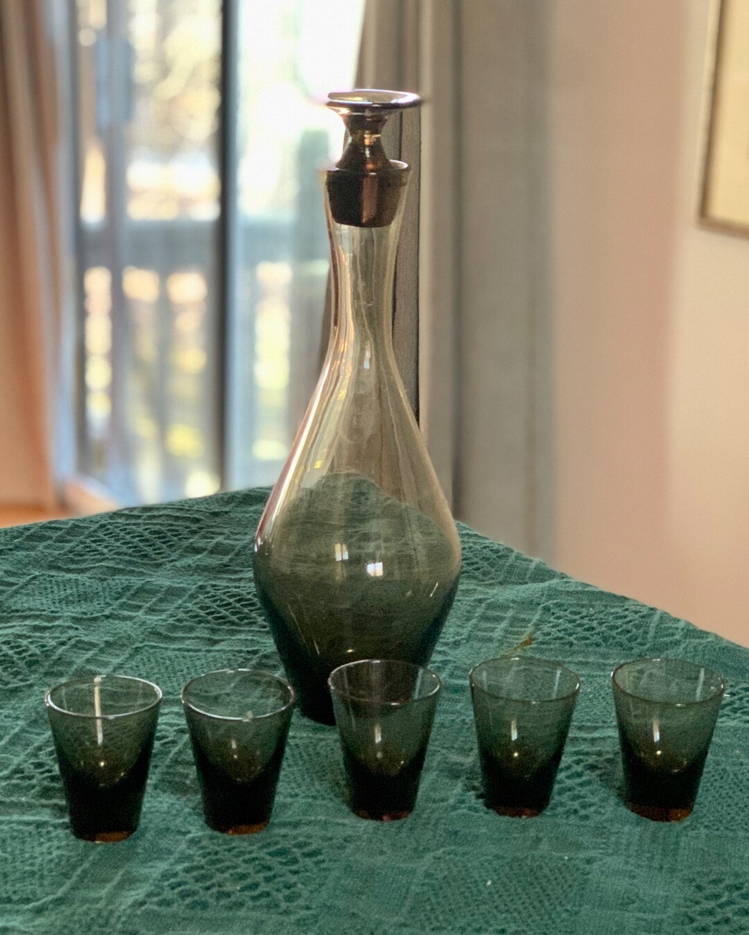 Mid Century Modern Decanter Cocktail Set Smoked Glass ~ 5 Cordial ...