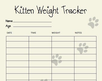 Kitten Weight Tracker in Easy to Use Printable Tracker Chart. Quickly ...