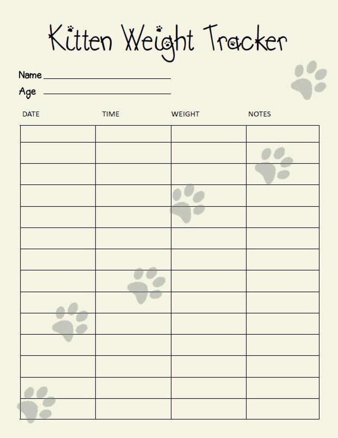 Kitten Weight Tracker - Etsy