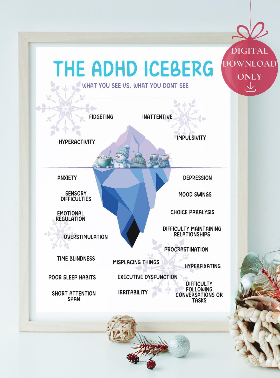 ADHD Iceberg Christmas Wall Art | Instant Digital Download | Therapy ...